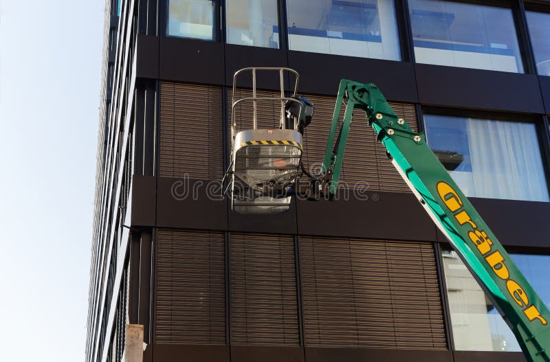 Basel Switzerland April 25. 2021: Elevated Green Work Platform in Front ...
