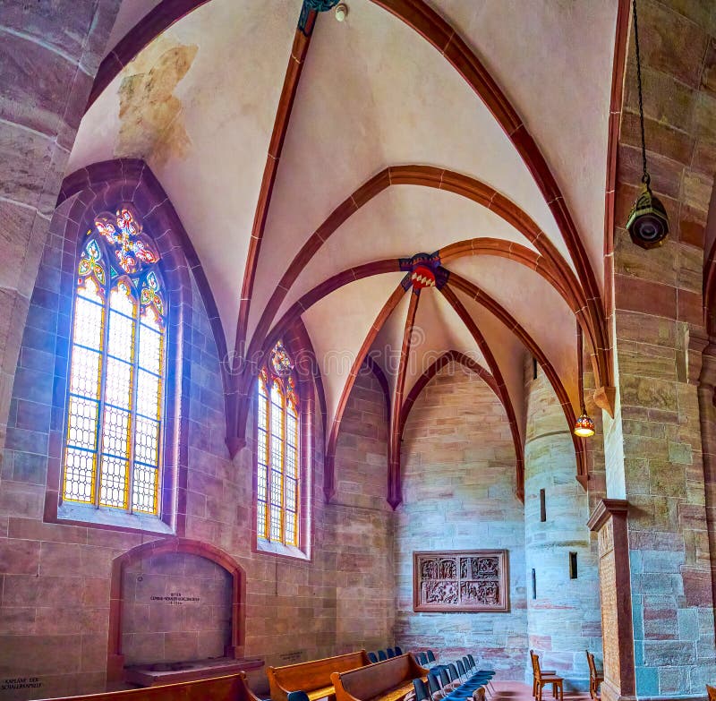 The Side Aisle of Basel Minster Cathedral with Large Windows and Rib ...