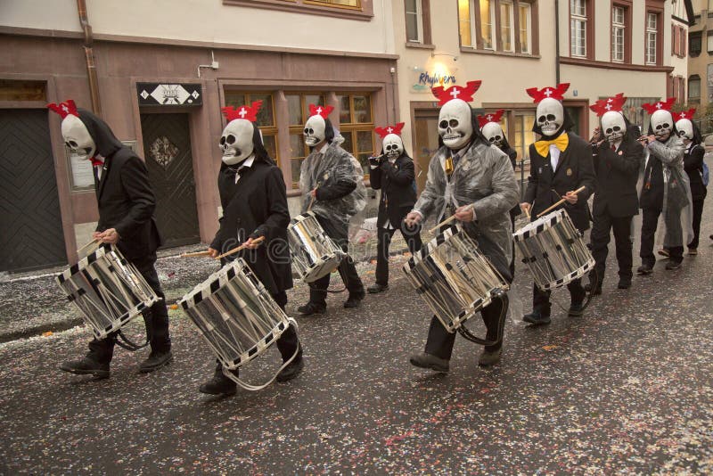 The Traditional Carnival Parade of Carnival Masks in Basel, Switzerland ...