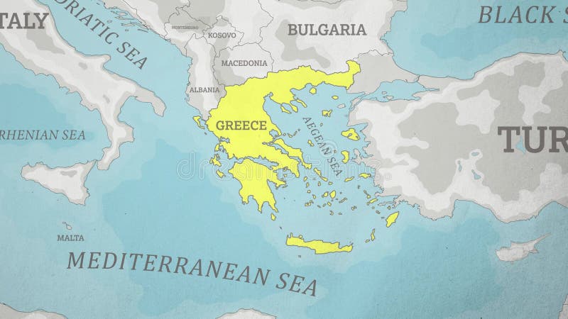 Basemap with a Zoom of the Greece Highlighted in Yellow. Generic World ...