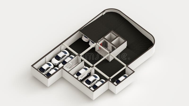 Basement Car Parking Isometric Interior 3d Rendering Stock Illustration ...