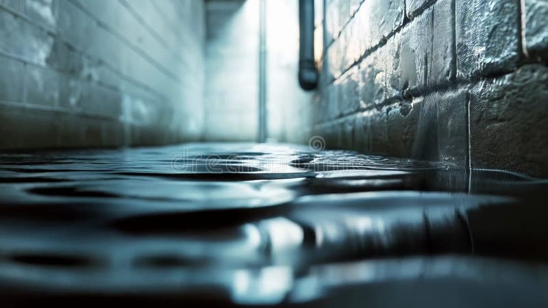 Dim Basement Interior Experiencing Water Inundation, Creating ...