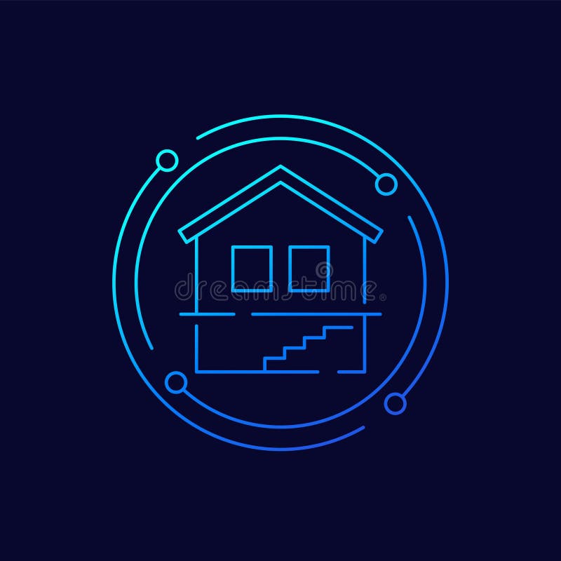 Basement Icon with a House, Linear Design Stock Vector - Illustration ...