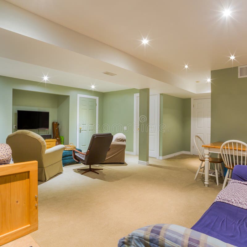 Basement Interior design stock photo. Image of light - 48611658