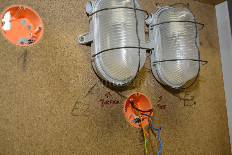 Basement Lamp Mounted on an Installation Wall Stock Photo - Image of ...