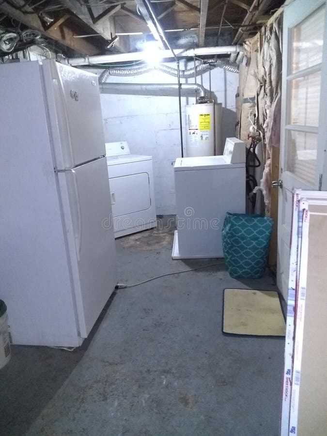 Basement stock image. Image of freezer, dryer, concrete - 180236451