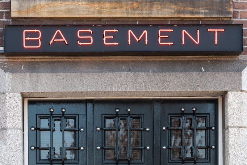 Basement Red Neon Sign Above a Door Stock Photo - Image of neon ...