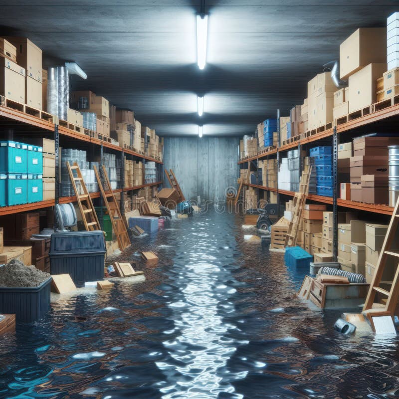 The Basement for Storing Various Things is Flooded with Water. Stock ...