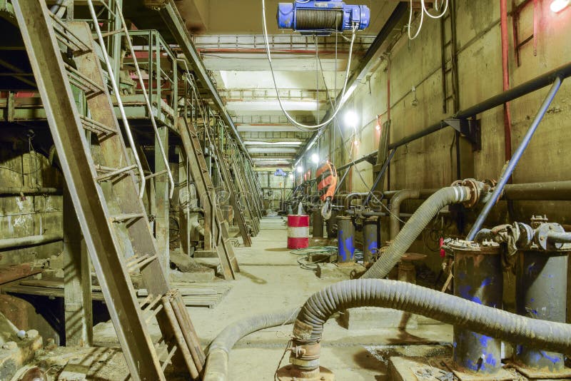 Basement of a Water Pumping Station. Abandoned Post-apocalyptic Stock ...