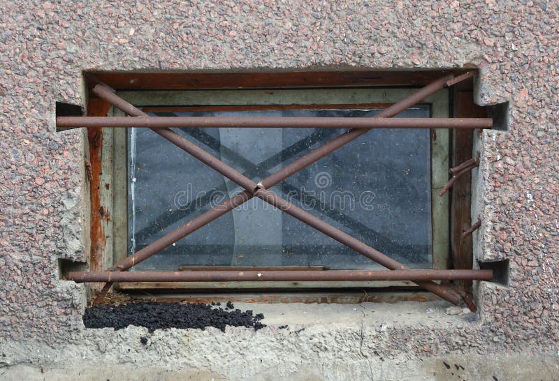 Basement Window with a Metal Barrier Stock Image - Image of wall ...