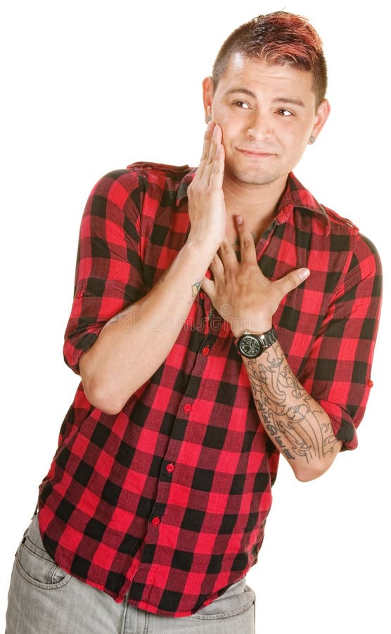 Blushing Man with Hand on Chest Stock Photo - Image of european ...