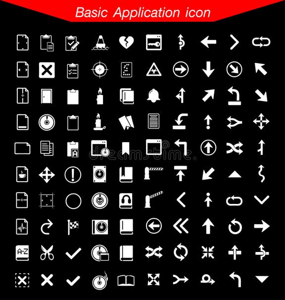Basic application icon set stock illustration. Illustration of check ...
