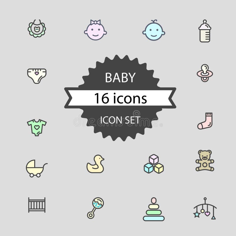 Basic Baby Icon Set 16 Icons Stock Illustrations – 2 Basic Baby Icon ...