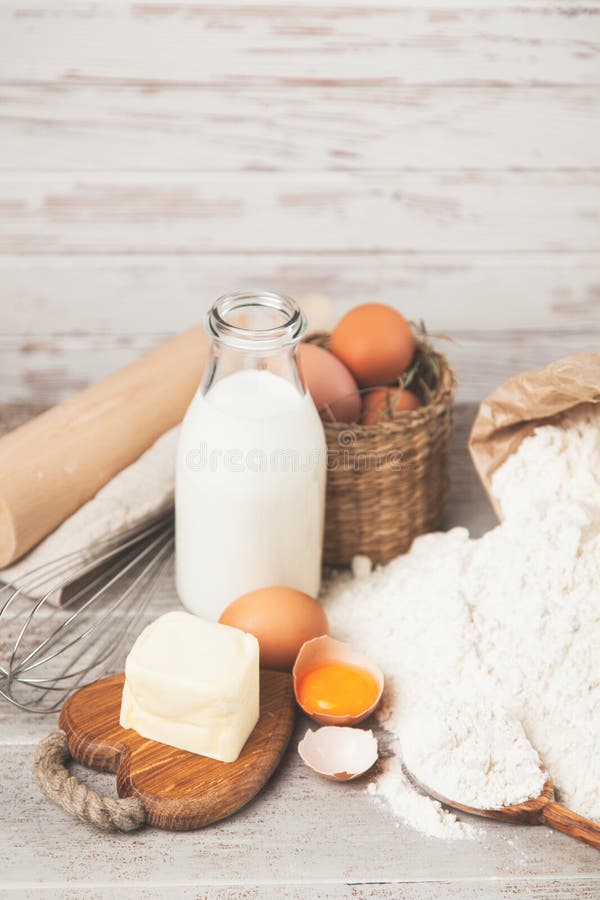 Basic baking ingredients stock image. Image of milk - 112769057