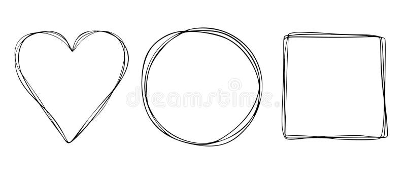Basic Black Line Doodle Frames. Circle, Heart and Square Stock Vector ...
