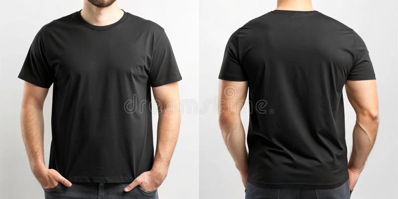 Black TShirt Mockup Front and Back View Casual Menswear Apparel Design ...