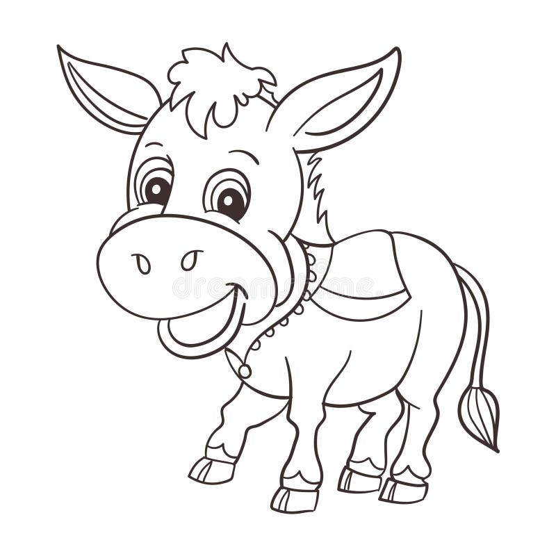 A Basic Black and White Outline of a Happy Cartoon Donkey Decorative ...