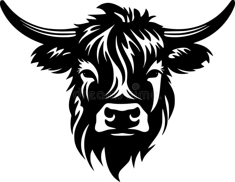 Highland Cow - Black and White Vector Illustration Stock Vector - Illustration of stamp ...