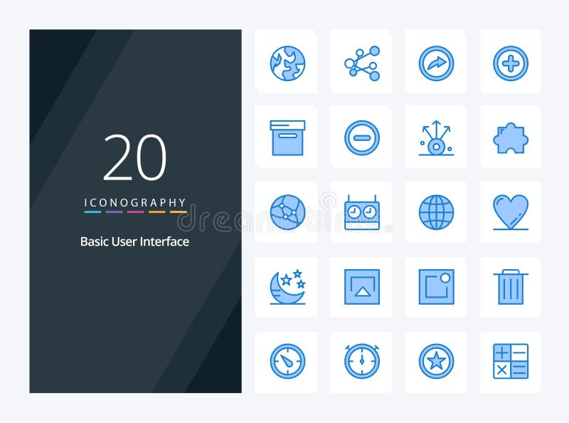 20 Basic Blue Color Icon for Presentation. Vector Icons Illustration ...