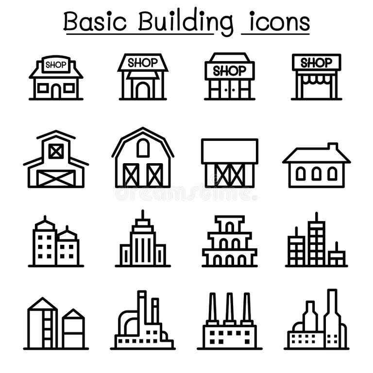 Basic Building icon set stock illustration. Illustration of apartment ...