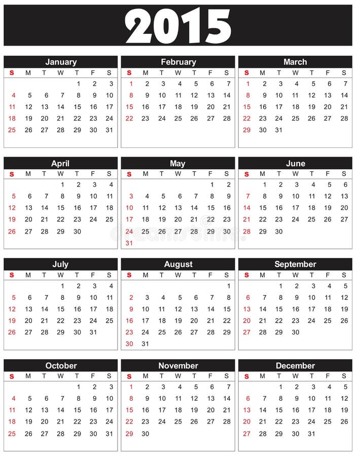 Calender 2015 2016 2017 2018 2019 2020 Stock Vector - Illustration of ...