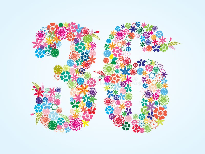 Vector Colorful Floral 36 Number Design Isolated on White Background ...