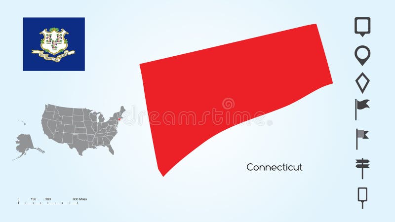 Map of the United States with the Selected State of Connecticut and ...