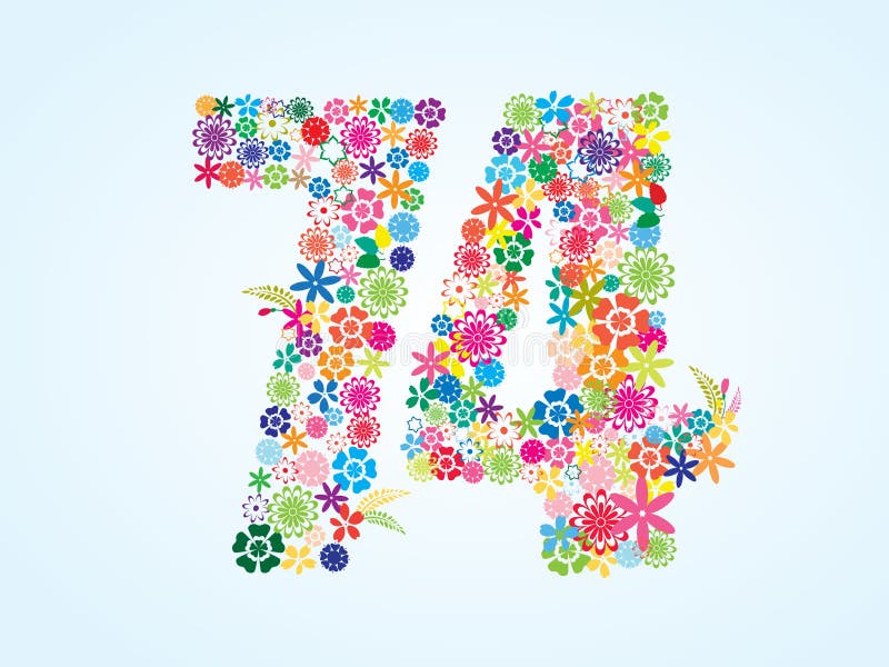 Vector Colorful Floral 74 Number Design Isolated on White Background ...