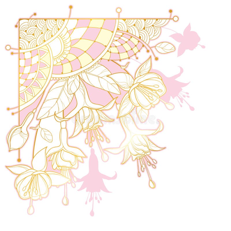 Outline Fuchsia Flower. Line Drawing Botanical Tropical Plant in a ...