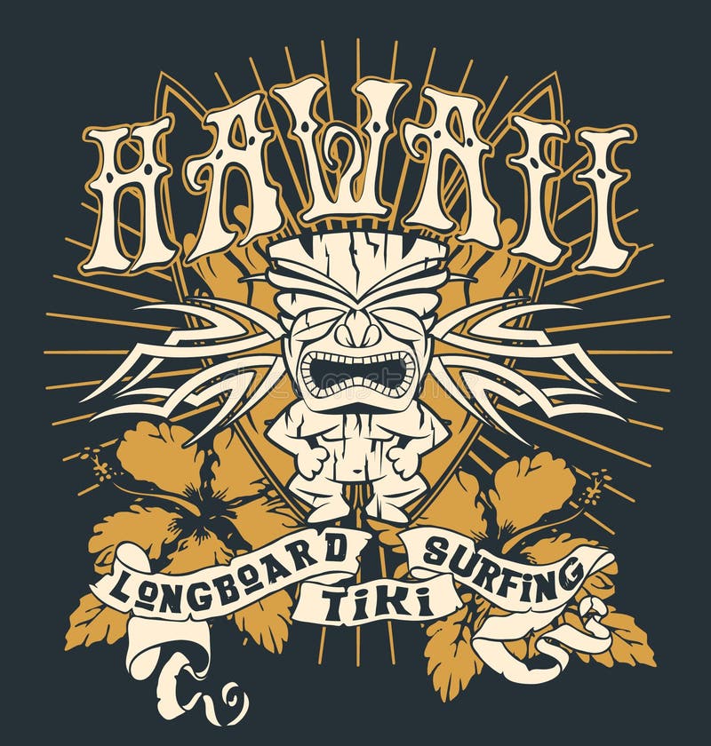 Hawaii Longboard Tiki Surfing Company Stock Vector - Illustration of ...