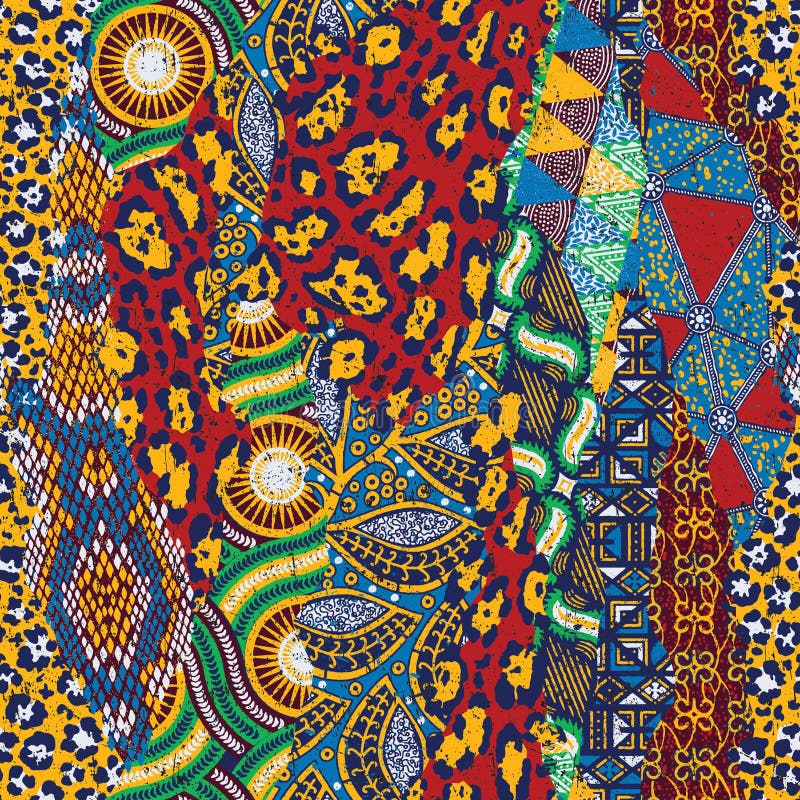 Traditional African Fabric and Wild Animal Skins Patchwork Stock Vector ...