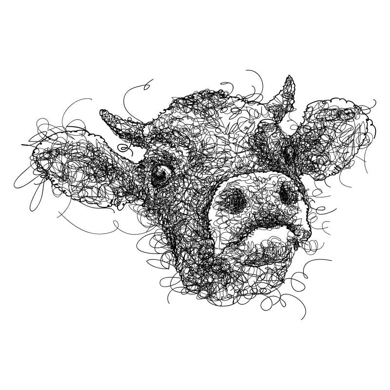 Vector Scribble or Scrawl Horned Bull Head in Black Isolated on White ...