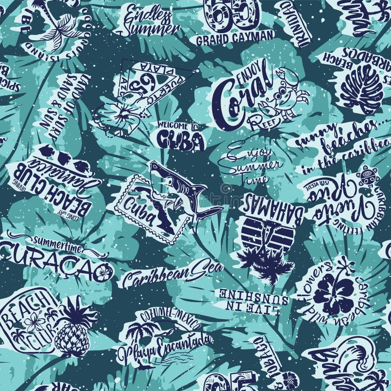 Caribbean Islands Vintage Labels Patchwork Stock Vector - Illustration ...