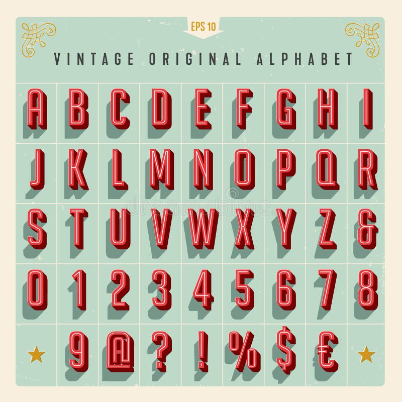 Vector Vintage Style Alphabet with Offset Effect. Stock Vector ...