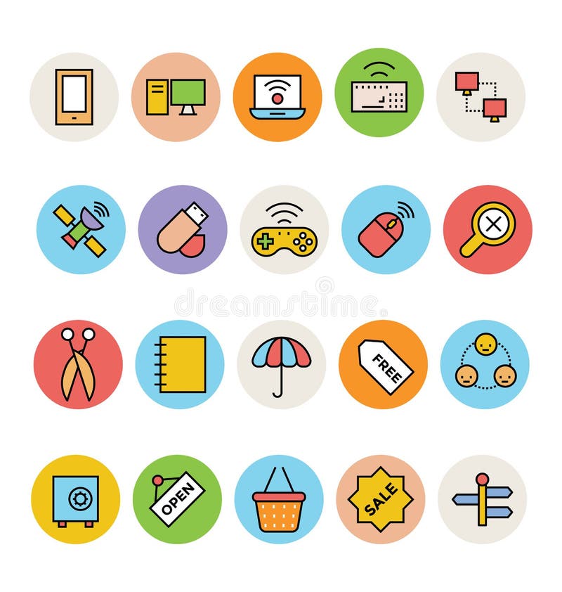 Basic Colored Vector Icons 6 Stock Illustration - Illustration of ...