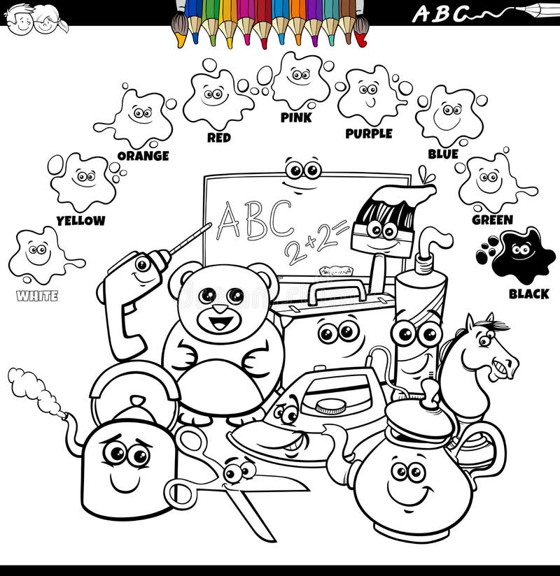 Basic Colors Color Book with Object Characters Stock Vector ...