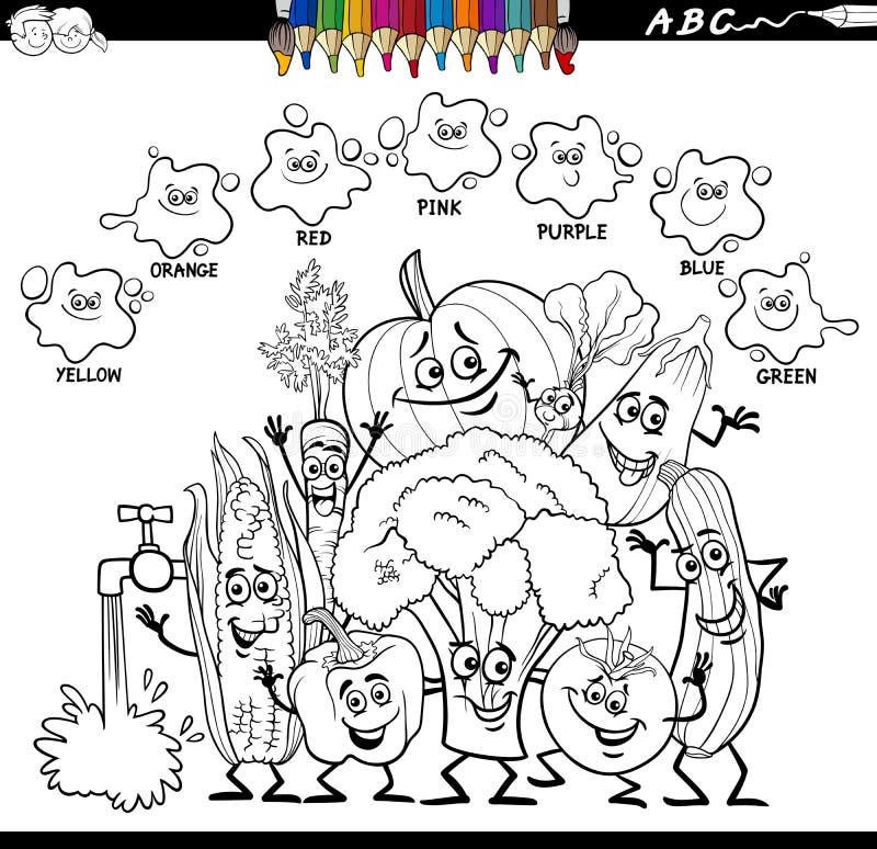 Basic Colors Color Book with Vegetables Characters Stock Vector ...