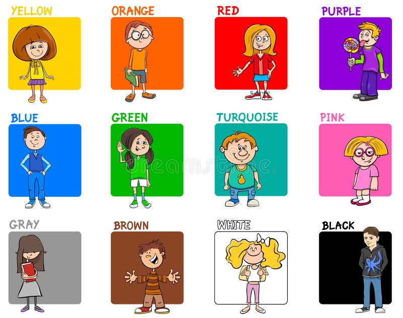 Basic Colors Educational Set with Kids Stock Vector - Illustration of ...