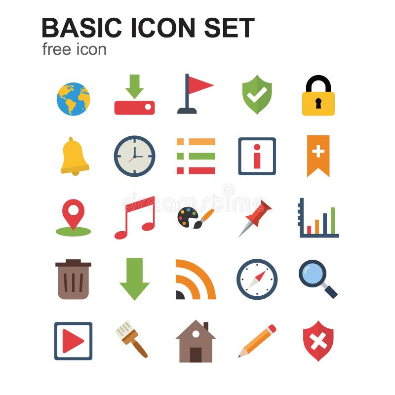 Basic Icons Set Vector Blue Stock Vector - Illustration of sign ...