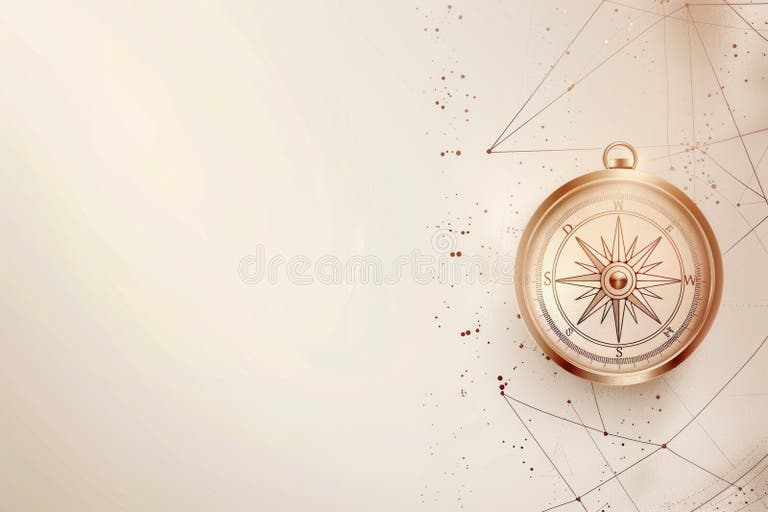 Basic Compass Design on Beige Background, with Clear Lines and Gold ...