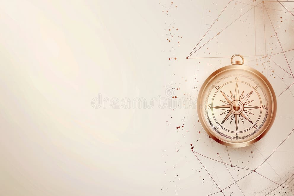 Basic Compass Design on Beige Background, with Clear Lines and Gold ...