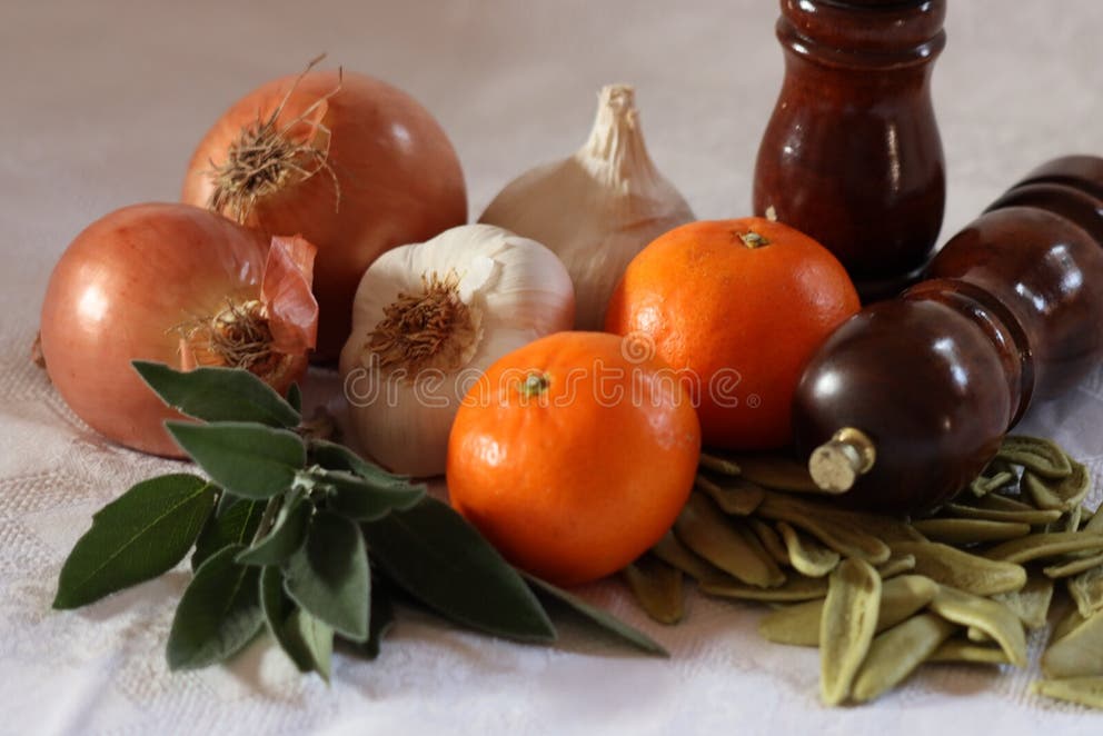 Basic Cooking Ingredients with Spices and Herb. Stock Image - Image of ...