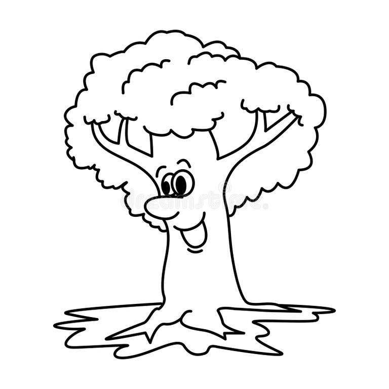 Basic Cute Tree Cartoon Coloring Page Illustration Vector. for Kids ...
