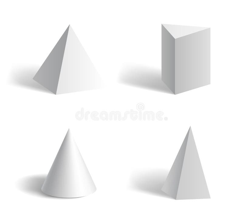 Basic 3d Geometric Pyramid Shapes: Hexagonal, Pentagonal, Cone White ...