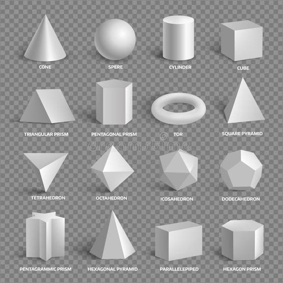 Basic 3D Geometric Shapes Collection with Names Stock Vector ...