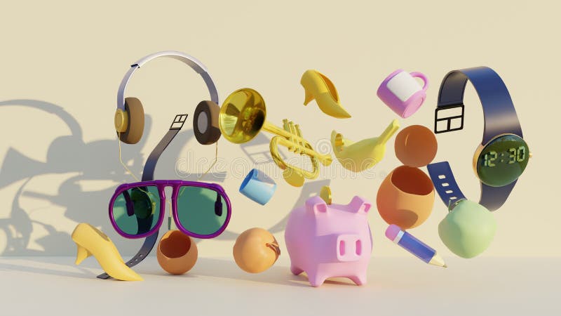 Basic 3D Object Floating Around - 3D Render Model Stock Illustration ...