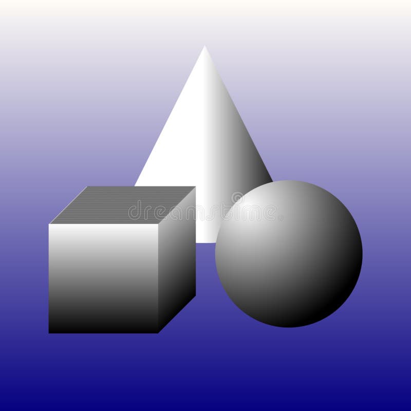 Basic 3D Shape Models Cube, Sphere, and Cone and Its Shadow Stock ...