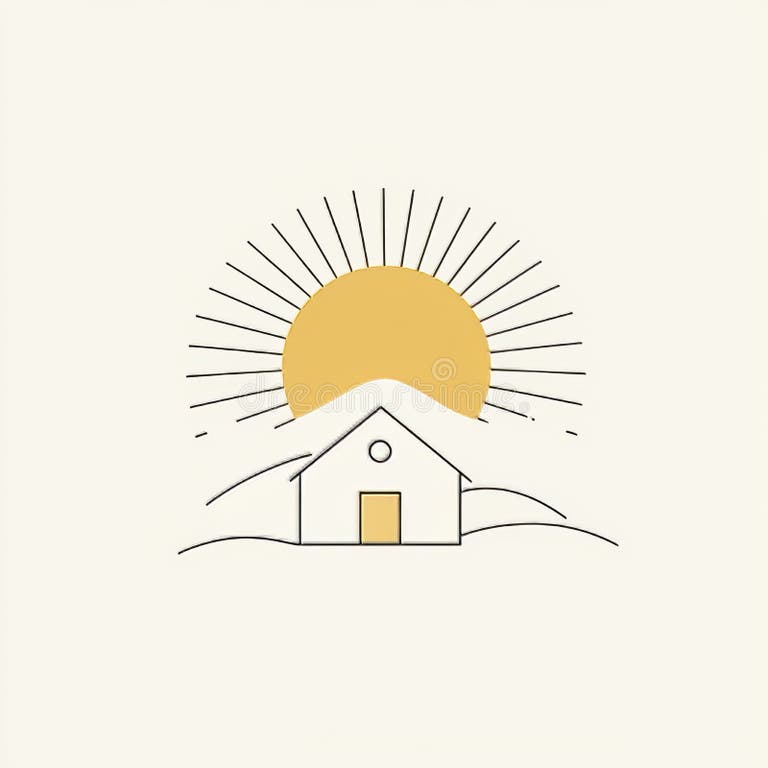 A Basic Drawing of a House with a Rising Sun, Representing Warmth ...