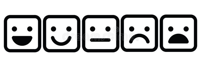 Basic Emoticons Set. Five Facial Expression of Feedback - from Positive ...