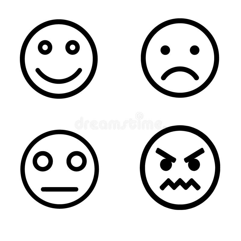 Basic Emotion Faces Vector Icon Set Stock Image - Illustration of ...